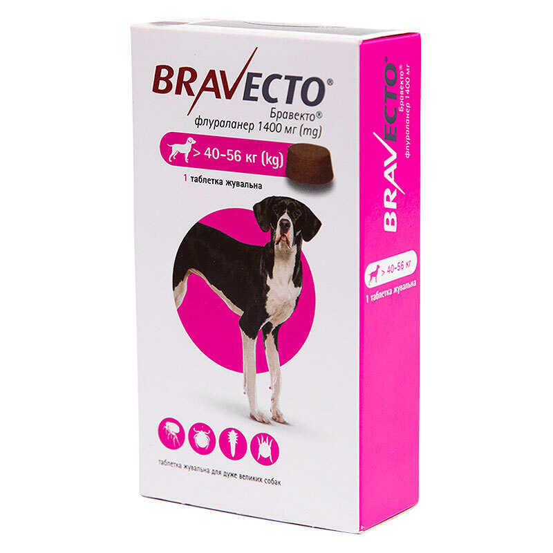 Бравекто 40 - 56 кг Bravecto таблетки від бліх і кліщів для собак, 1 ...