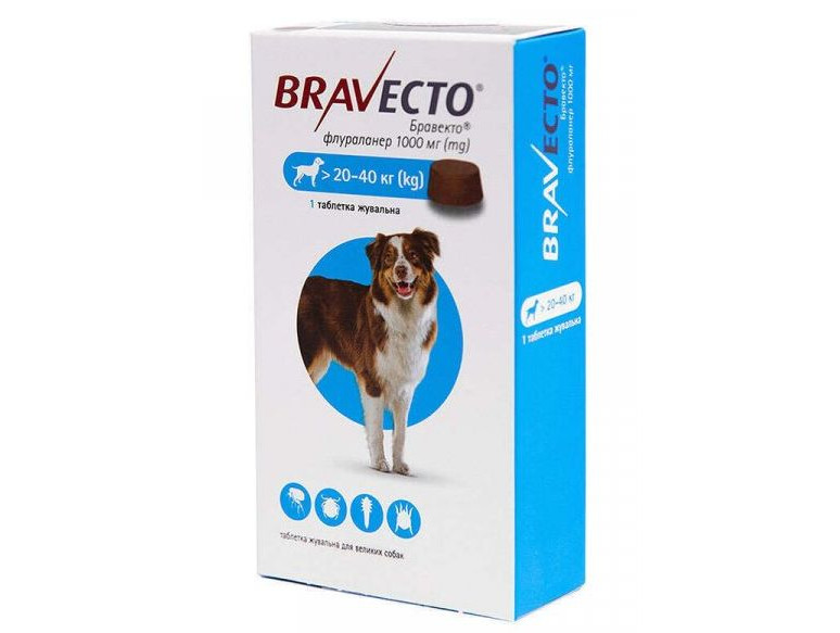 Бравекто 20 - 40 кг Bravecto таблетка від бліх і кліщів для собак, 1 ...