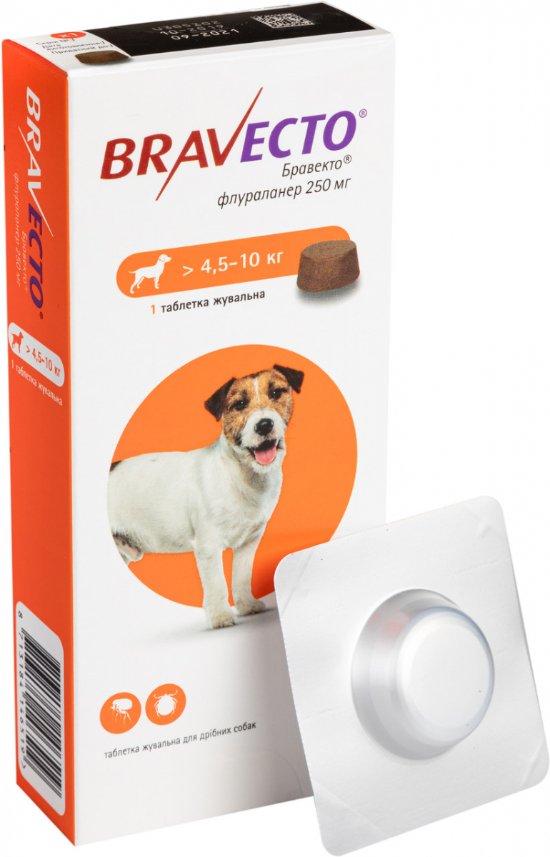Бравекто 4,5 - 10 кг Bravecto таблетки від бліх і кліщів для собак, 1 ...